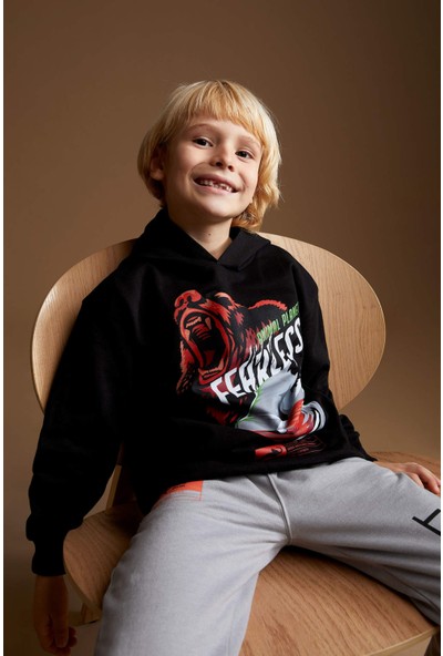 DeFacto Erkek Çocuk Sweatshirt Animal Planet Lisanslı Relax Fit İnce Sweatshirt Kumaşı W1255A621WN