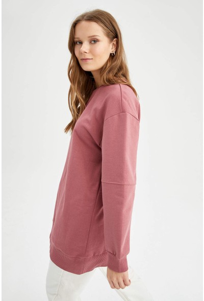 DeFacto Oversize Fit Bisiklet Yaka İçi Yumuşak Tüylü Sweathirt Tunik W9200AZ21CW