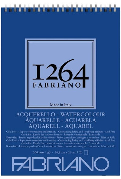 Fabriano 1264 Watercolour Pad Üstten Spiralli Sulu Boya Defteri 300 Gr. A5 20 Yp. Fabriano 1264 Watercolour Pad Üstten Spiralli Sulu Boya Defteri 300 Gr. A5 20 Yp.