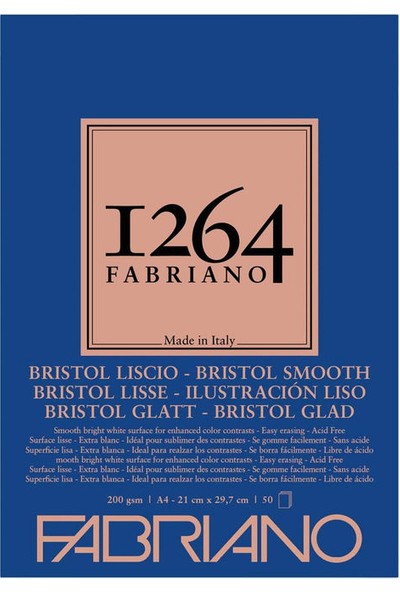 Fabriano 1264 Bristol Smooth Çok Amaçlı Pürüzsüz Bristol Çizim Defteri Blok 200 Gr. A4 50 Yp. Fabriano 1264 Bristol Smooth Çok Amaçlı Pürüzsüz Bristol Çizim Defteri Blok 200 Gr. A4 50 Yp.