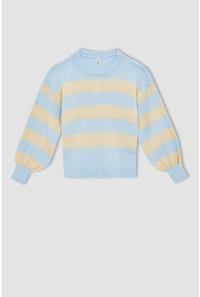 DeFacto Kız Çocuk Regular Fit Bisiklet Yaka Çizgili Kazak V0819A621WN