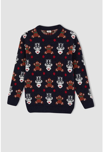 DeFacto Erkek Çocuk Regular Fit Bisiklet Yaka Yılbaşı Temalı Geyik Figürlü Kazak X1195A621CW DeFacto Erkek Çocuk Regular Fit Bisiklet Yaka Yılbaşı Temalı Geyik Figürlü Kazak X1195A621CW