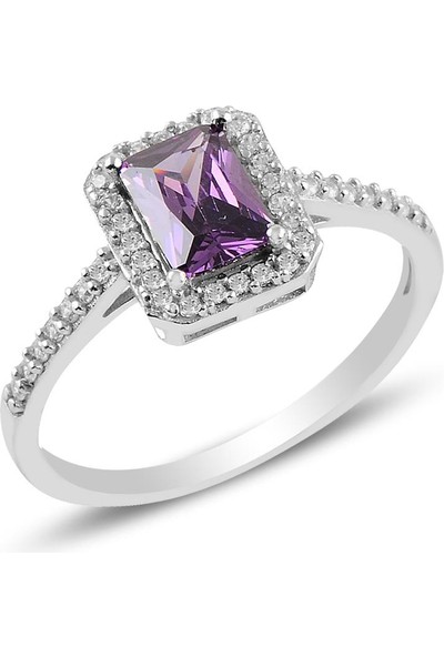 Söğütlü Silver Gümüş Rodyumlu Pırlanta Montürlü Amatis Baget Taşlı Yüzük