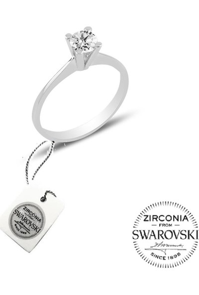 Söğütlü Silver Gümüş Swarovski Tek Taş Yüzük