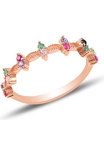 Söğütlü Silver Gümüş Rose Mix Taşlı Crown Yüzük