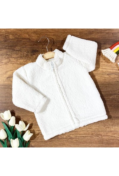 Renkli Puset Peluş Polar Bebek Fermuarlı Hırka Dik Yaka