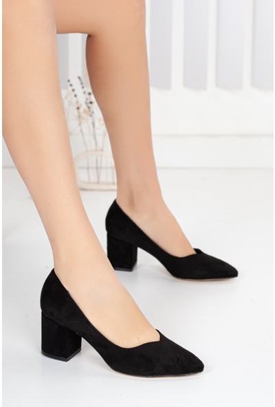 Dilimler Ayakkabı Süet Siyah Kadın Topuklu Ayakkabı