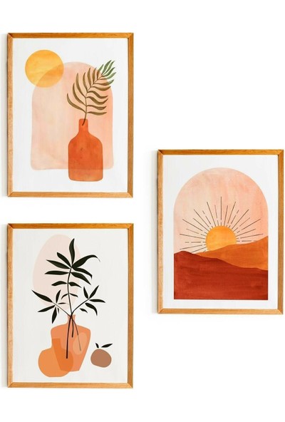Trend Tablom Ahşap Çerçeveli Soyut 3'lü Tablo Set Trend Tablom Ahşap Çerçeveli Soyut 3'lü Tablo Set