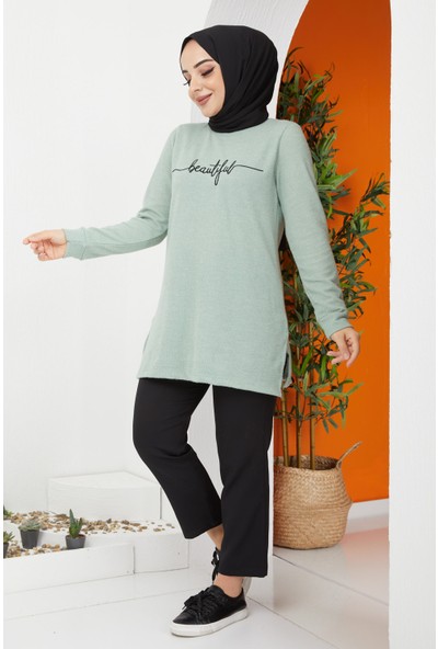 İmaj Butik Önü Nakış Detaylı Tunik/mint