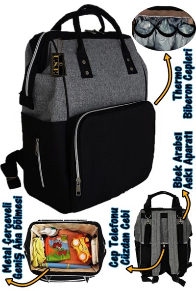 U.S.F Anne Bebek Bakım Sırt Çantası Gri Siyah