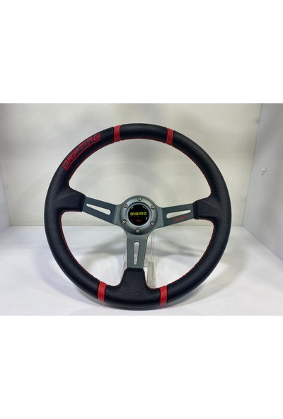 Momo Ofsetli Drift Spor Direksiyon (Siyah - Kırmızı)