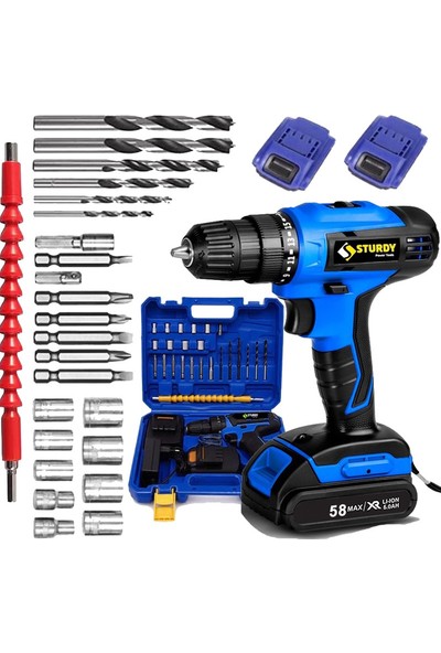 Sturdy Japon Professionel Tools 58V 8AH Pr-W Metal Şanzıman Şarjlı Çift Akülü Vidalama 27 Prç Uç Setli̇