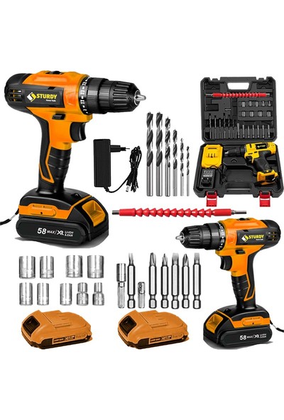 Sturdy Japon Professionel Tools 58V 8AH Tk-N Metal Şanzıman Şarjlı Çift Akülü Vidalama 27 Prç Uç Setli̇