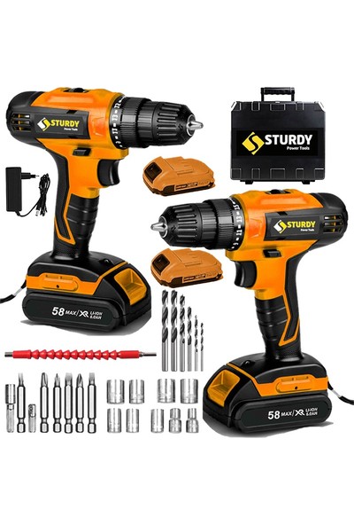 Sturdy Japon Professıonel Tools 58V 8AH Hf Metal Şanzıman Şarjlı Çift Akülü Vidalama 27PRÇ Uç Setli