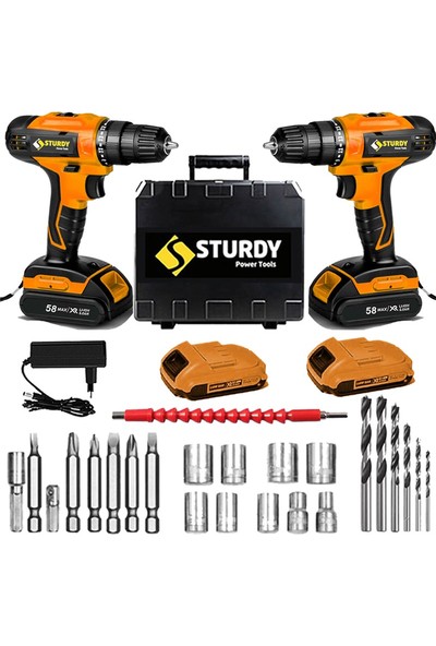 Sturdy Japon Professıonel Tools 58V 8AH Tu-R Metal Şanzıman Şarjlı Çift Akülü Vidalama 27PRÇ Uç Setli