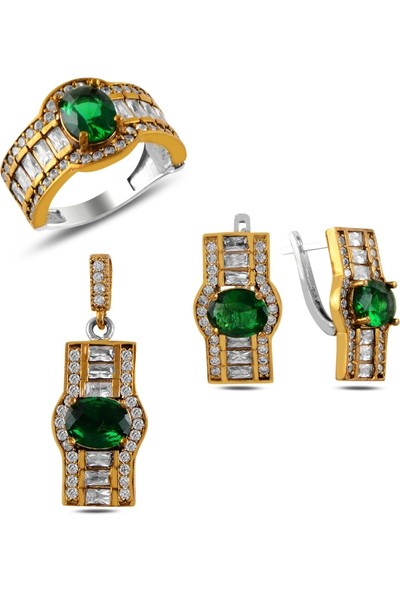 Gümüşhane Silver Zümrüt Zirkon Taşlı Otantik Set