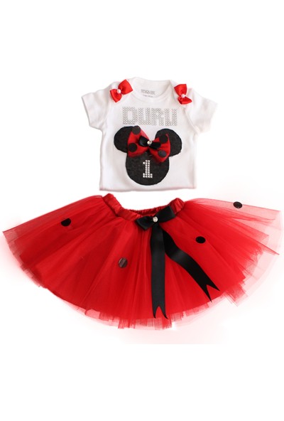 Pastelsnz Kırmızı Mickey Mouse Puantiyeli Tütü Takım
