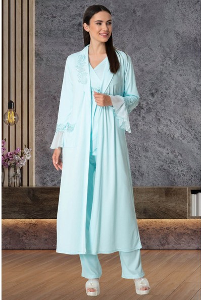 Şık Mecit Turkuaz Sabahlıklı Lohusa Pijama Takımı Şık Mecit Turkuaz Sabahlıklı Lohusa Pijama Takımı