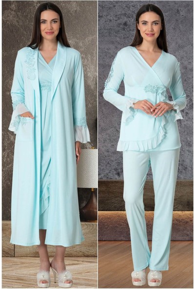 Şık Mecit Turkuaz Dantelli Hamile Lohusa Set Şık Mecit Turkuaz Dantelli Hamile Lohusa Set