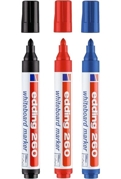 Edding 260 Silinebilir Yazı Tahtası Kalemi Whiteboard Marker 3'lü Set Kırmızı-Mavi-Siyah Edding 260 Silinebilir Yazı Tahtası Kalemi Whiteboard Marker 3'lü Set Kırmızı-Mavi-Siyah