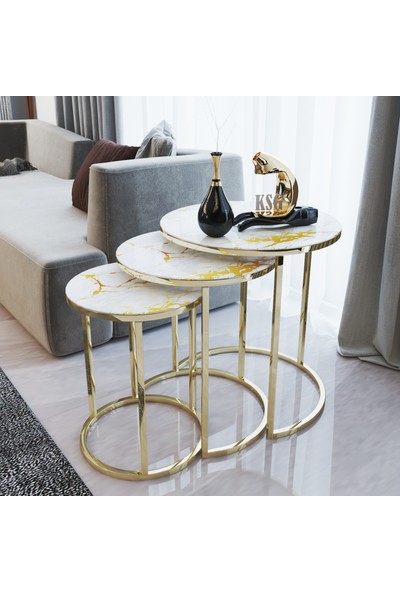 Kasger Sarı Mermer Desenli Cam Gold Metal Zigon Sehpa Kasger Sarı Mermer Desenli Cam Gold Metal Zigon Sehpa