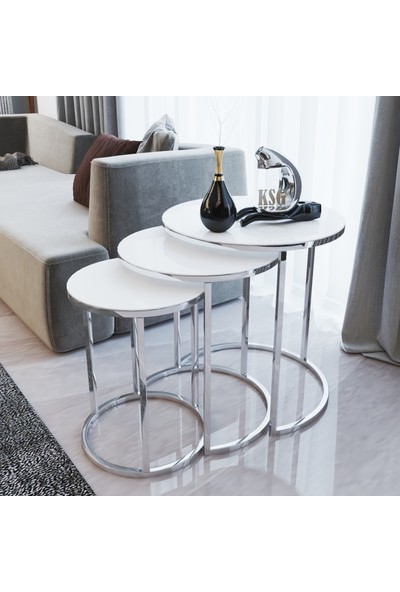 Kasger Beyaz Cam Krom Metal Zigon Sehpa Kasger Beyaz Cam Krom Metal Zigon Sehpa