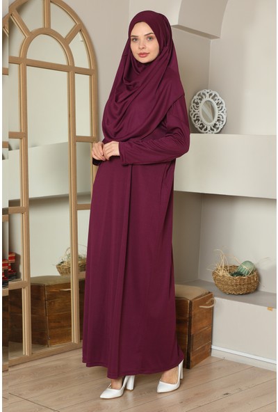 Miss Ledonna Pratik Başörtülü Tek Parça Namaz Elbisesi Mürdüm Miss Ledonna Pratik Başörtülü Tek Parça Namaz Elbisesi Mürdüm