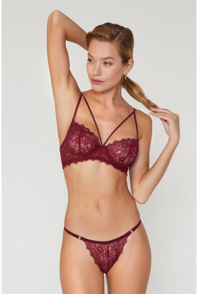 Cansoy Aura Cansoy Dantelli Bordo Sütyen Takımı