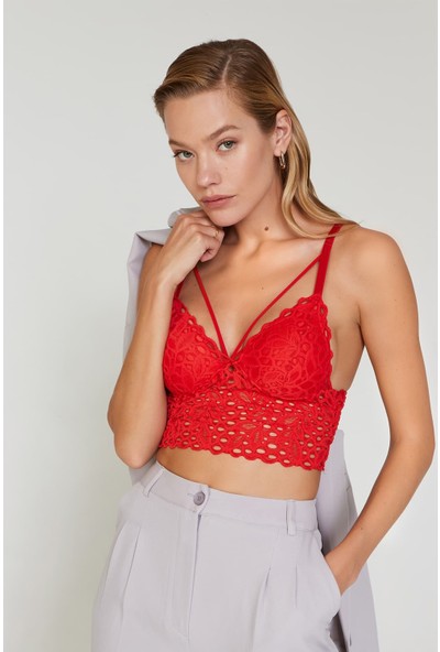 Cansoy Liona Dantelli Kırmızı Bralet Takım