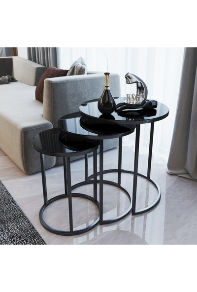 Kasger Siyah Temperli Cam Siyah Metal Zigon Sehpa Kasger Siyah Temperli Cam Siyah Metal Zigon Sehpa