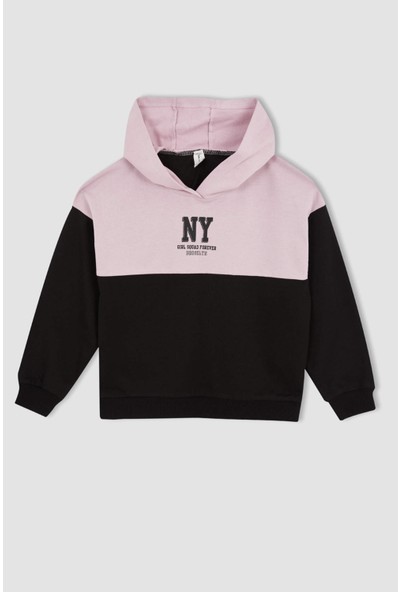 DeFacto Kız Çocuk Regular Fit Baskılı Kapüşonlu Renk Bloklu Sweatshirt W0145A621WN DeFacto Kız Çocuk Regular Fit Baskılı Kapüşonlu Renk Bloklu Sweatshirt W0145A621WN
