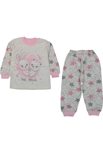 Baby Selen Best Friends Tavşan Kedi Baskılı Bebek Boy Kız Pijama Takımı
