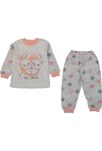 Baby Selen Best Friends Tavşan Kedi Baskılı Bebek Boy Kız Pijama Takımı