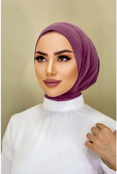 Mooncorn Kadın Tesettür Mürdüm Çıtçıtlı Boyunluk Hijap Bone Model Eşarp Şal