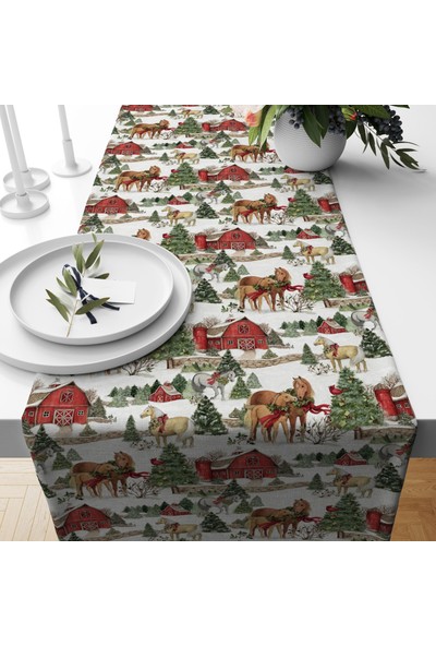 Ay Yıldız Dijital Yılbaşı Temalı Runner Masa Örtüsü 45 x 130 cm Dijital Baskı
