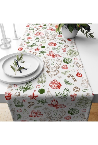 Ay Yıldız Dijital Yılbaşı Temalı Runner Masa Örtüsü 45 x 130 cm Dijital Baskı