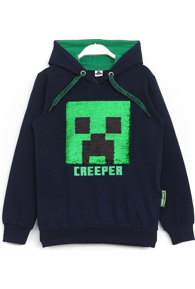 Minecraft Creeper Baskılı Renk Değiştiren Pul Payetli Çocuk Kapşonlu Sweatshirt Minecraft Creeper Baskılı Renk Değiştiren Pul Payetli Çocuk Kapşonlu Sweatshirt