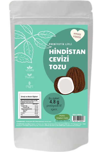 Hygge Foods Prebiyotik Lifli Hindistan Cevizi Tozu - Vegan & Glutensiz - 100 gr