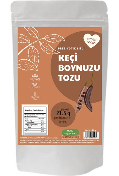 Hygge Foods Prebiyotik Lifli Keçiboynuzu Tozu - Vegan & Glutensiz - 180 gr