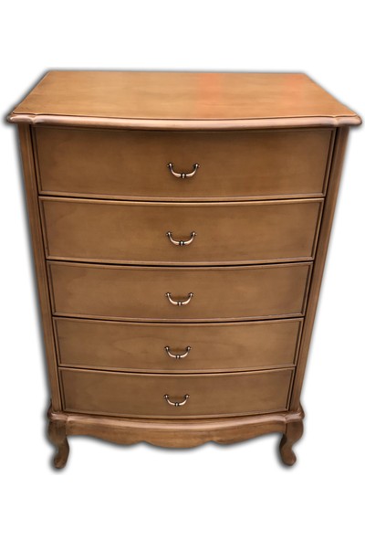 Evim-E Aksesuar Bombeli 5 Çekmeceli Lükens Ayaklı Ceviz Şifonyer Tamamı Ahşap