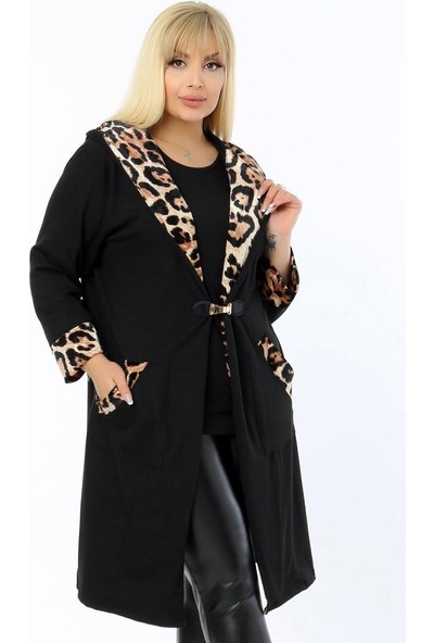 Kheos Leopar Desenli Kapüşonlu Devrik Yaka Cepli Uzun Hırka Kheos Leopar Desenli Kapüşonlu Devrik Yaka Cepli Uzun Hırka