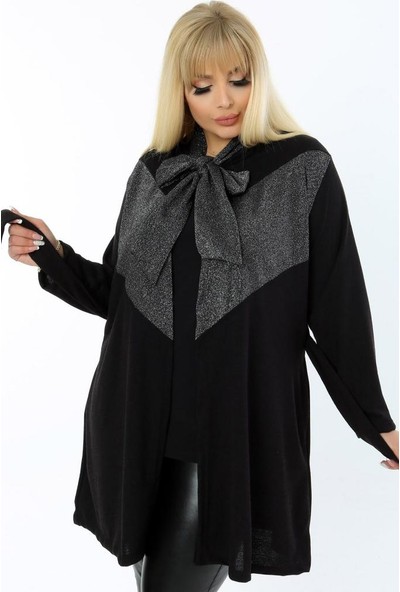 Kheos Özel Tasarım Fularlı Simli Çift Renk Kemerli Cepli Ceket Kheos Özel Tasarım Fularlı Simli Çift Renk Kemerli Cepli Ceket