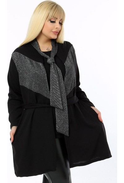 Kheos Simli Çift Renk Fularlı Kemerli Cepli Özel Tasarım Cool Hırka Kheos Simli Çift Renk Fularlı Kemerli Cepli Özel Tasarım Cool Hırka