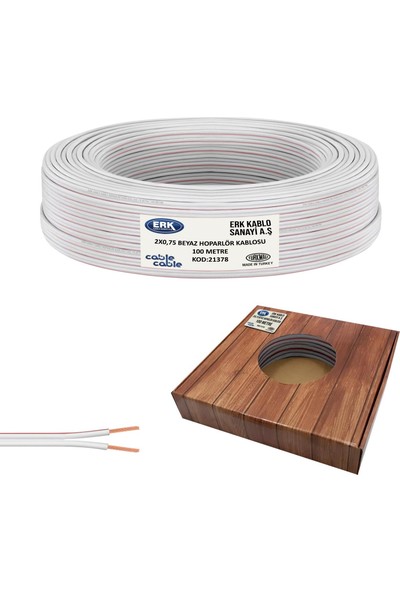 Cable Cable Hoparlör Kablosu Kordon 2x0.75 Beyaz Kutulu 100MT Erk Yerli Cable Cable Hoparlör Kablosu Kordon 2x0.75 Beyaz Kutulu 100MT Erk Yerli