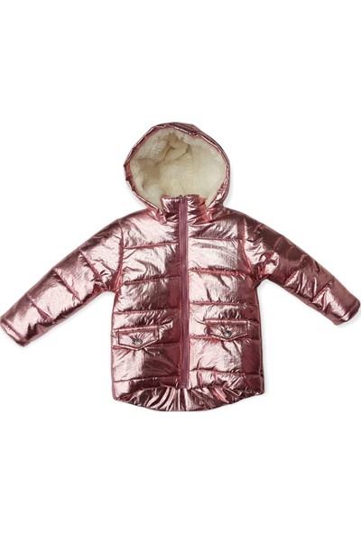 Selen Bebe Kız Çocuk Şişme Çıkarılabilen Kürklü Kapüşonlu Su Geçirmez Parlak Mont