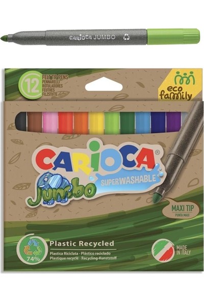Carioca Eco Family Jumbo Süper Yıkanabilir Keçeli Boya Kalemi 12LI Carioca Eco Family Jumbo Süper Yıkanabilir Keçeli Boya Kalemi 12LI