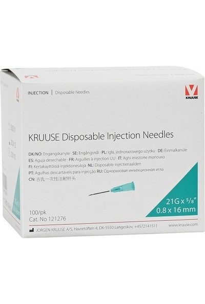 Kruuse Enjektör Iğnesi 0.8 x 16 Mm. Yeşil (21G x 5/8) 100 Adet