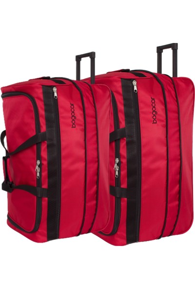 Bagacar Körüklü 3 Tekerlekli 2 Li Battal Seyahat Valiz Seti Kırmızı