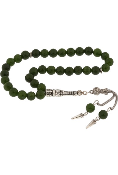 Silver doğaltaş Metal Püsküllü Yeşil Yeşim Taşı Tesbih Silver doğaltaş Metal Püsküllü Yeşil Yeşim Taşı Tesbih