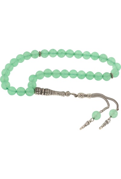 Silver ​doğaltaş Metal Püsküllü Yeşim Taşı Tesbih